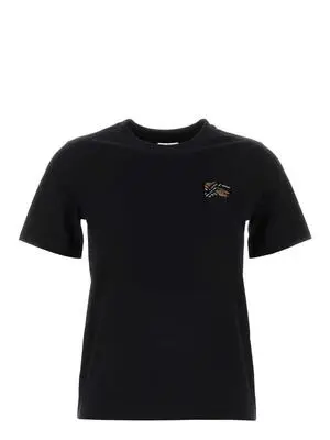 Burberry Cotton T-shirt With Check Detail - Black