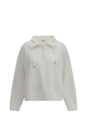 Brunello Cucinelli Sweatshirt With Logo Patch And Zip Fastening - White