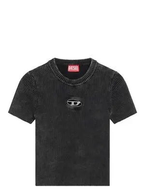 DIESEL® Diesel Cropped Washed T-Shirt With Metallic Oval D Logo Black
