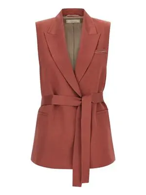 Peserico Double-breasted Linen Viscose Vest With Peak Lapels - Red
