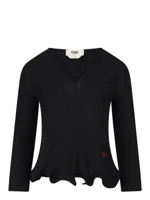 Fendi Wool Knitwear With Ruffle Detail - Black