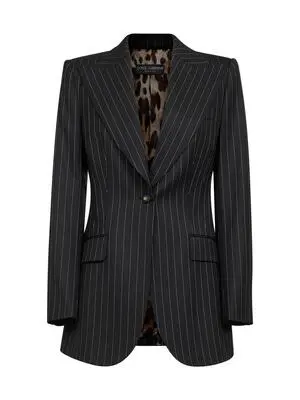 Dolce & Gabbana Black Pinstriped Stretch Wool Single-breasted Jacket - Multicolor