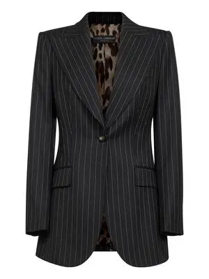 Dolce & Gabbana Black Pinstriped Stretch Wool Single-breasted Jacket - Multicolor