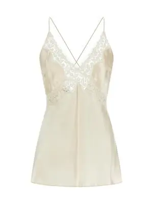 Alberta Ferretti Satin And Lace Top - Cream