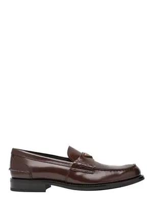 Prada Brushed Leather Moccasins - Brown