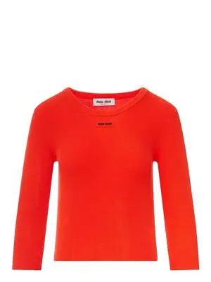 Miu Miu Crew Neck Cotton Sweater - Orange