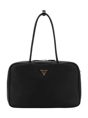 Prada Deer Leather Shoulder Bag With Golden Metal Finishing - Black