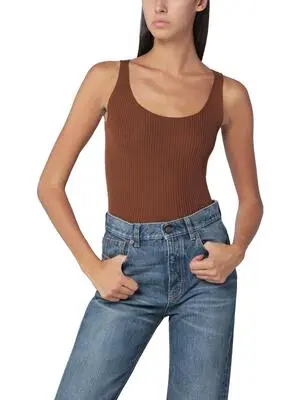 ROBERTO COLLINA Ribbed Wool Tank Top - Brown