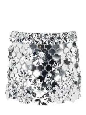 Rabanne Metallic Floral Detail Mini Skirt - Silver