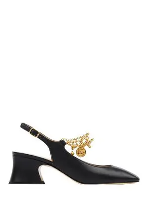 Chloé Chloé Women Black Pumps With Decorative Logo Charm And Wide Heel In Leather Woman Multicolor