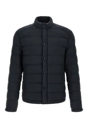 Moncler Selves' Down Jacket With Stand Collar And Logo Patch - Blue