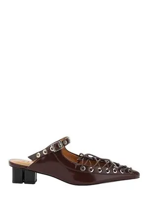 GANNI Pointed Toe Lace-Up Eco Leather Heeled Sandals Multicolor