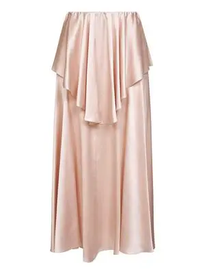 Chloé CHLOE Pink Washed Silk Satin Fluid Layered Midi Skirt Multicolor