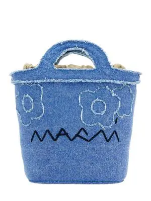 Marni Denim Bucket Bag With Applique - Blue