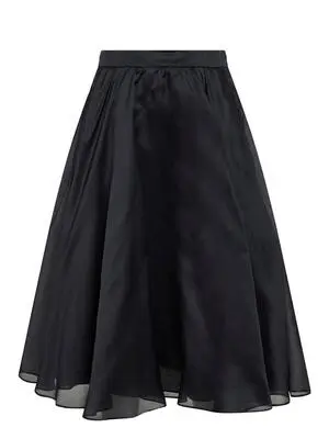 Max Mara Black Silk Organza Midi Full Skirt - Multicolor