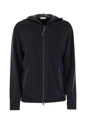 Brunello Cucinelli Cotton And Silk Interlock Hooded Top With Jewel Stripe Detail - Multicolor
