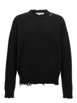 Marni Destroyed Effect Crew Neck Sweater - Black