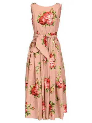Dolce & Gabbana Cotton Dress With Rose Bouquet Print - Multicolor