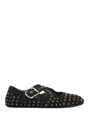 Alaïa Flat Suede Crisscross Ballerinas With Eyelets And Buckle - Black