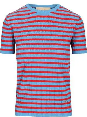Valentino Garavani Ribbed Striped Cotton T-shirt - Blue