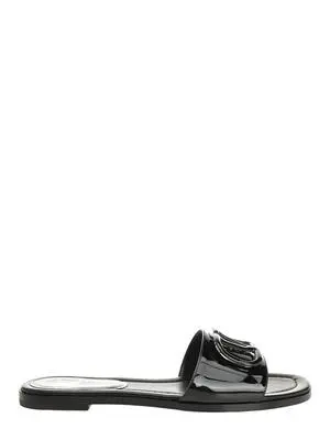 Valentino Garavani Vlogo Signature Patent Leather Slide Sandals - Black