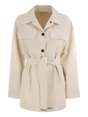 Brunello Cucinelli Viscose And Wool Safari Jacket With Monile Embroidery - Cream