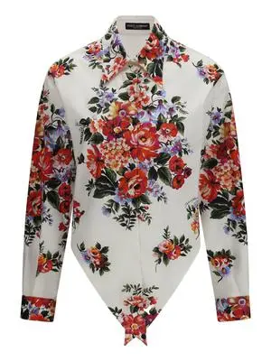 Dolce & Gabbana Cotton Shirt With Bouquet Print And Front Knot Detail - Multicolor