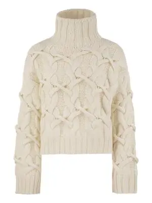 Brunello Cucinelli BRUNELLO CUCINELLI Braided High-Neck Cashmere Sweater White