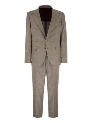 Brunello Cucinelli Prince Of Wales Flannel Suit In Silk, Wool And Cashmere - Multicolor