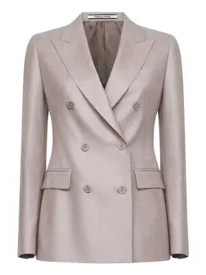 Tagliatore TAGLIATORE Beige Wool, Silk, And Linen Double-Breasted Blazer Multicolor