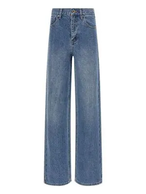SELF-PORTRAIT Rhinestone Embellished Straight Leg Jeans - Blue