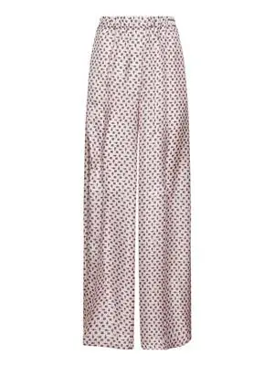 Max Mara MAX MARA Pink Printed Silk Twill Wide Leg Trousers Multicolor