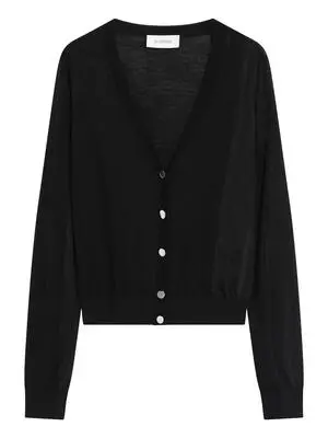 Sportmax Wool V-neck Cardigan With Logoed Buttons - Black