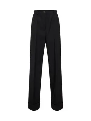 Dolce & Gabbana Black Wool Gabardine Straight Trousers - Multicolor