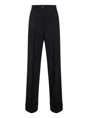 Dolce & Gabbana Black Wool Gabardine Straight Trousers - Multicolor