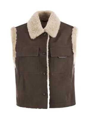 Brunello Cucinelli Sleeveless Shearling Vest - Brown