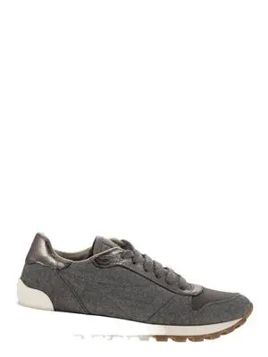 Brunello Cucinelli BRUNELLO CUCINELLI Virgin Wool Flannel And Lamé Calfskin Runners With Monile Embellishment Gray