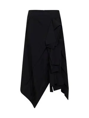 Bottega Veneta Black Wool Asymmetrical Midi Skirt With Ruffles - Multicolor