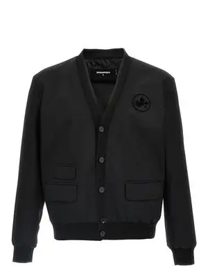 Dsquared2 Worsted Wool Cardigan With Logo Embroidery - Black