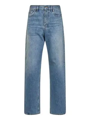 Gucci GUCCI Washed Cotton Denim Straight Leg Jeans Multicolor