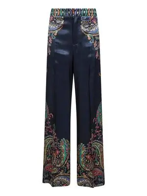 Etro ETRO Blue Paisley-Print Envers Satin Wide-Leg Trousers Multicolor