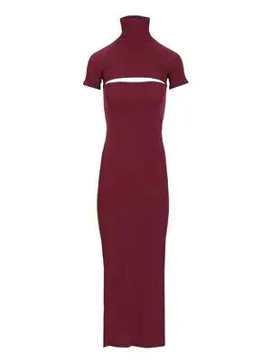 Alaïa Fitted Knit Cut-out High Neck Short Sleeve Dress - Multicolor