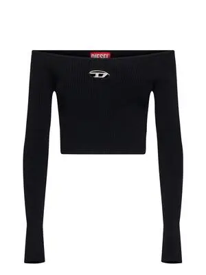 DIESEL® DIESEL Black Ribbed Knit Off-the-Shoulder Cropped Top Multicolor