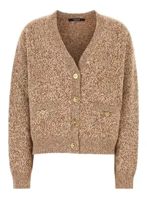 Versace Two-tone Wool Blend Cardigan With Gold-tone Hardware - Multicolor