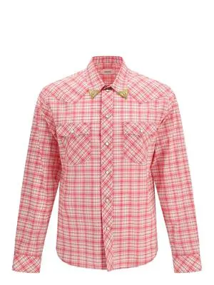 Versace Slim Checked Cotton Poplin Shirt - Red