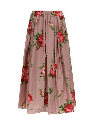 Dolce & Gabbana Midi Skirt With Rose Print - Pink