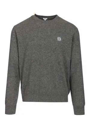 Loewe Midweight Wool Sweater With Two-tone Intarsia Detail - Gray