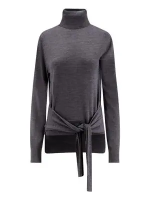 TOTEME Wool And Silk Turtleneck With Waist Tie Detail - Multicolor