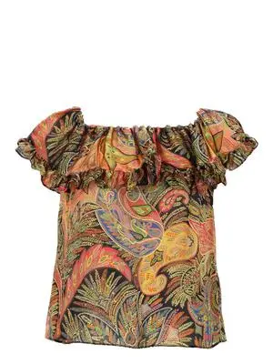 Etro Off-the-shoulder Printed Silk Blouse - Multicolor