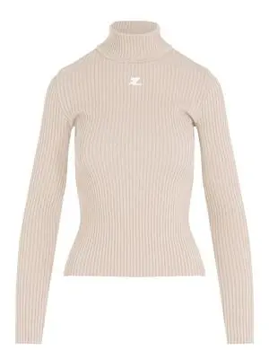 COURREGES COURREGES Ribbed Knit Roll Neck Jumper With Embroidered Logo Multicolor